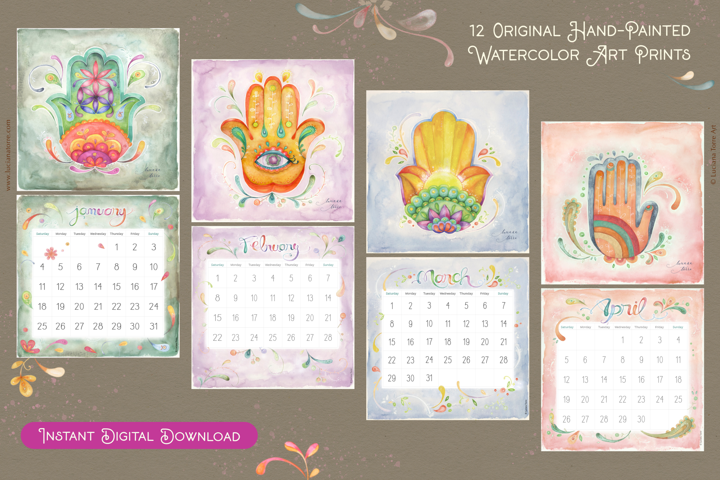 2026 Calendar Printable + 12 Botanical Art Prints | Comprar Creative ...