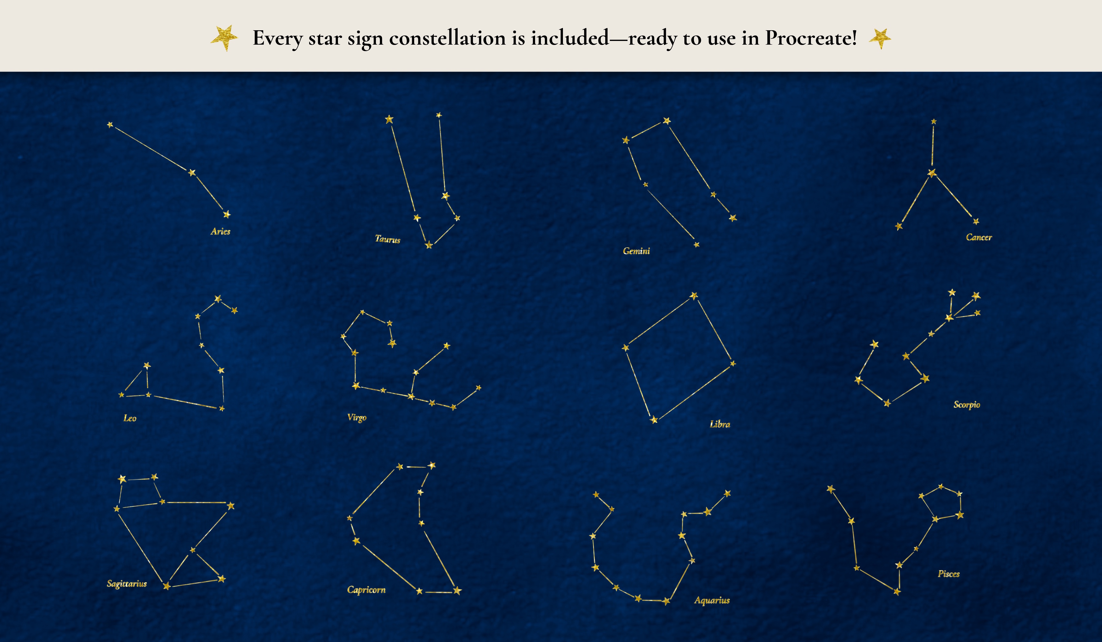 Celestial Zodiac: Constellation Procreate Stamps | Buy Art & Design ...