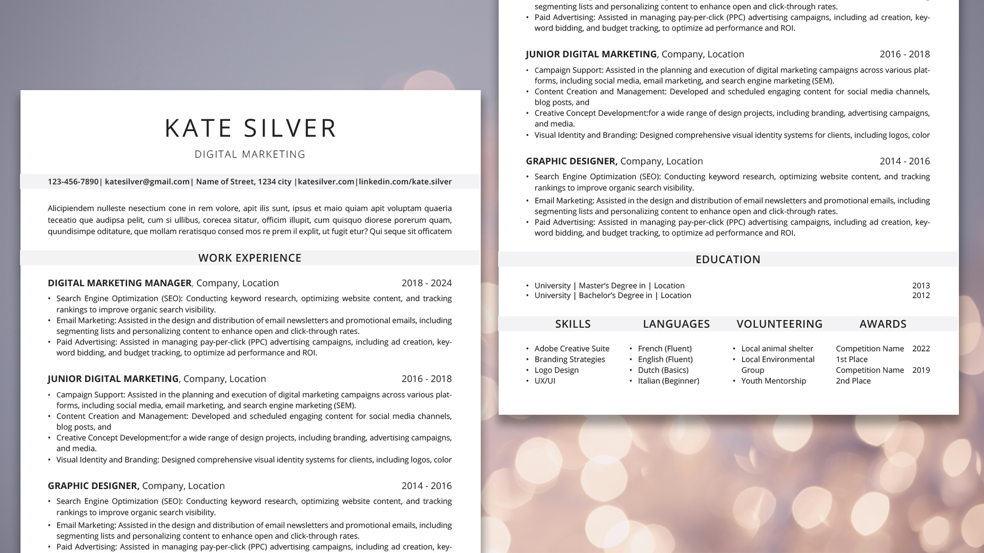 Resume Template / CV - Adobe InDesign & Illustrator | Buy Templates ...
