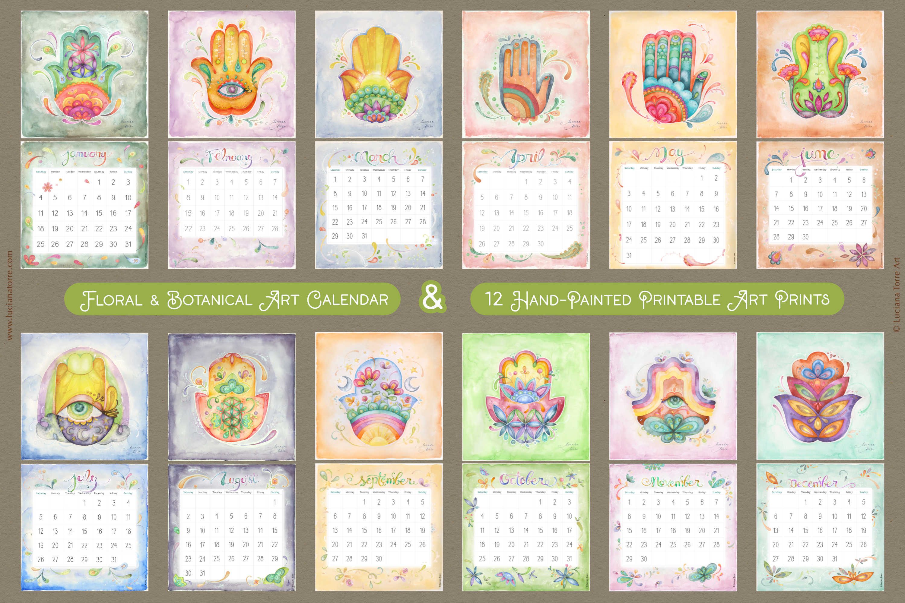 2026 Calendar Printable + 12 Botanical Art Prints | Comprar Creative ...