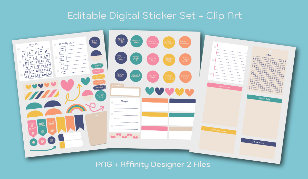 Bright and Inspiring Digital Sticker Set and Clipart | Buy Art & Design ...