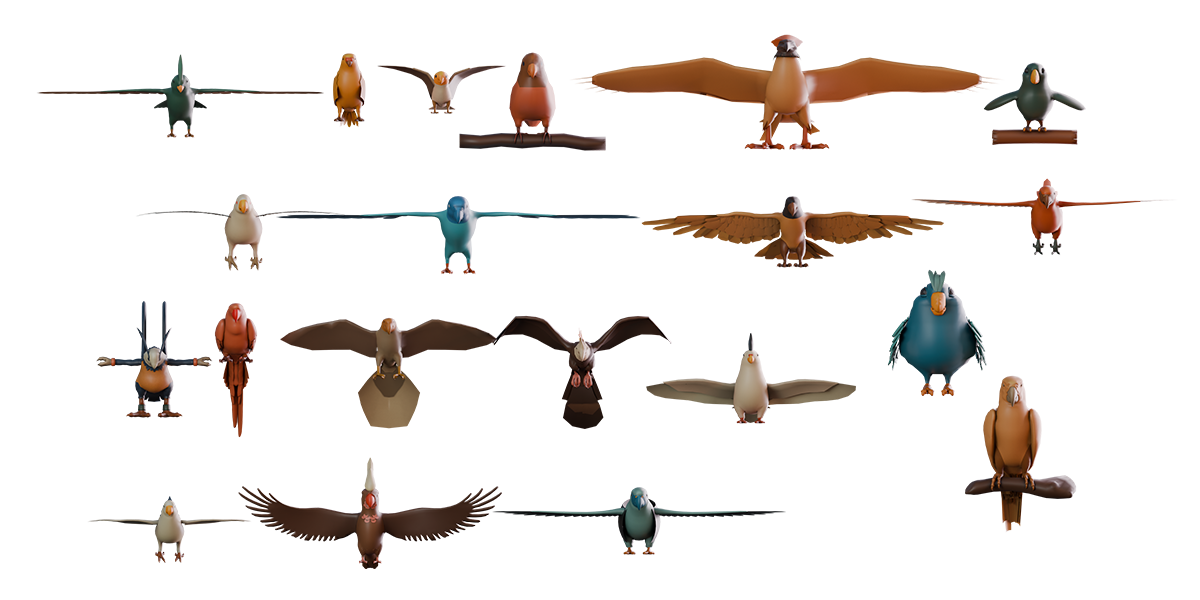 19 Stylized Bird Models Pack LowPoly Parrot Bundle | Buy Templates ...