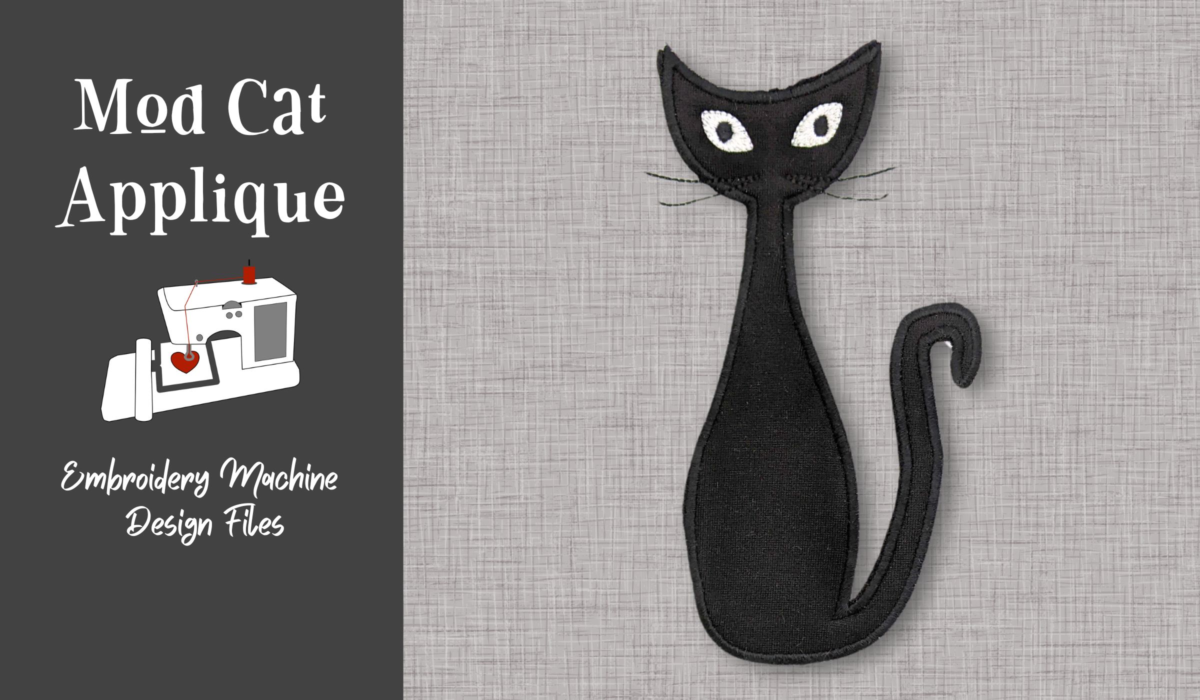 Mid-Century Modern Cat Applique Design for Embroidery Machines ...